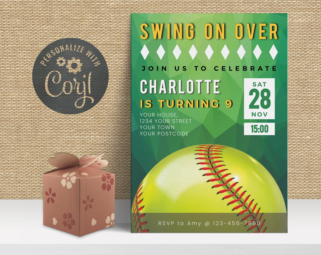 Softball Birthday Party Invitation Softball Invitation - Etsy