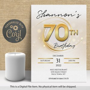 Gold 70th Birthday Invitation Digital Download | Easily Edit Online ...