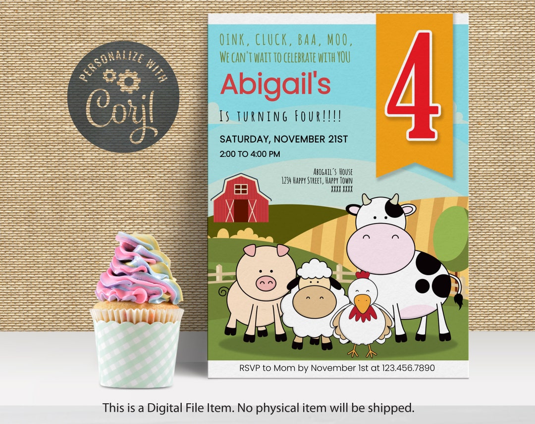 Farm 4th Birthday Invitation | Instant Download | 4th Birthday Farm ...