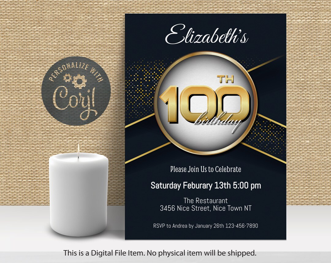 100th Birthday Invitation | Instant Download | 100th Birthday Party ...