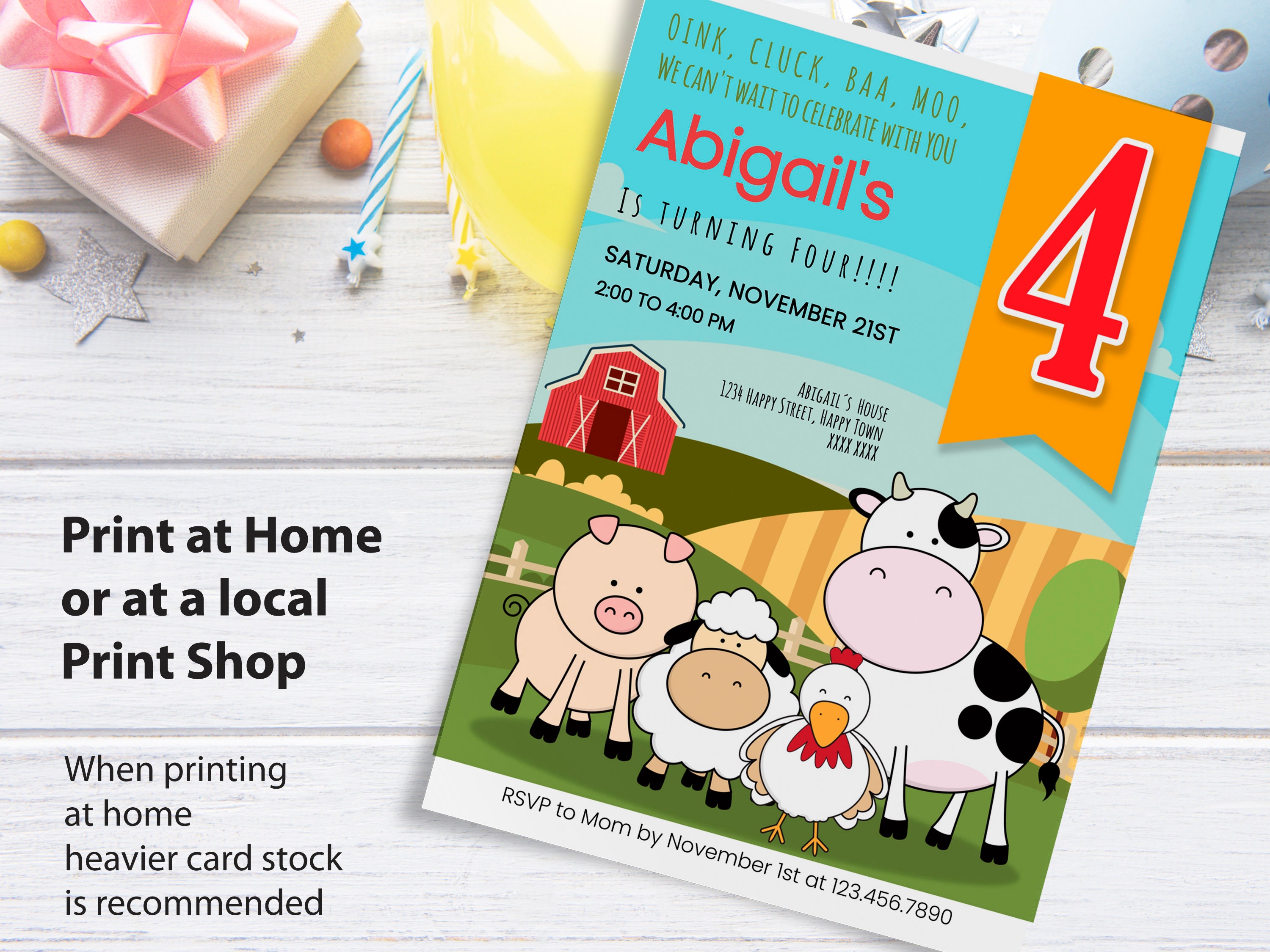 Farm 4th Birthday Invitation | Instant Download | 4th Birthday Farm ...
