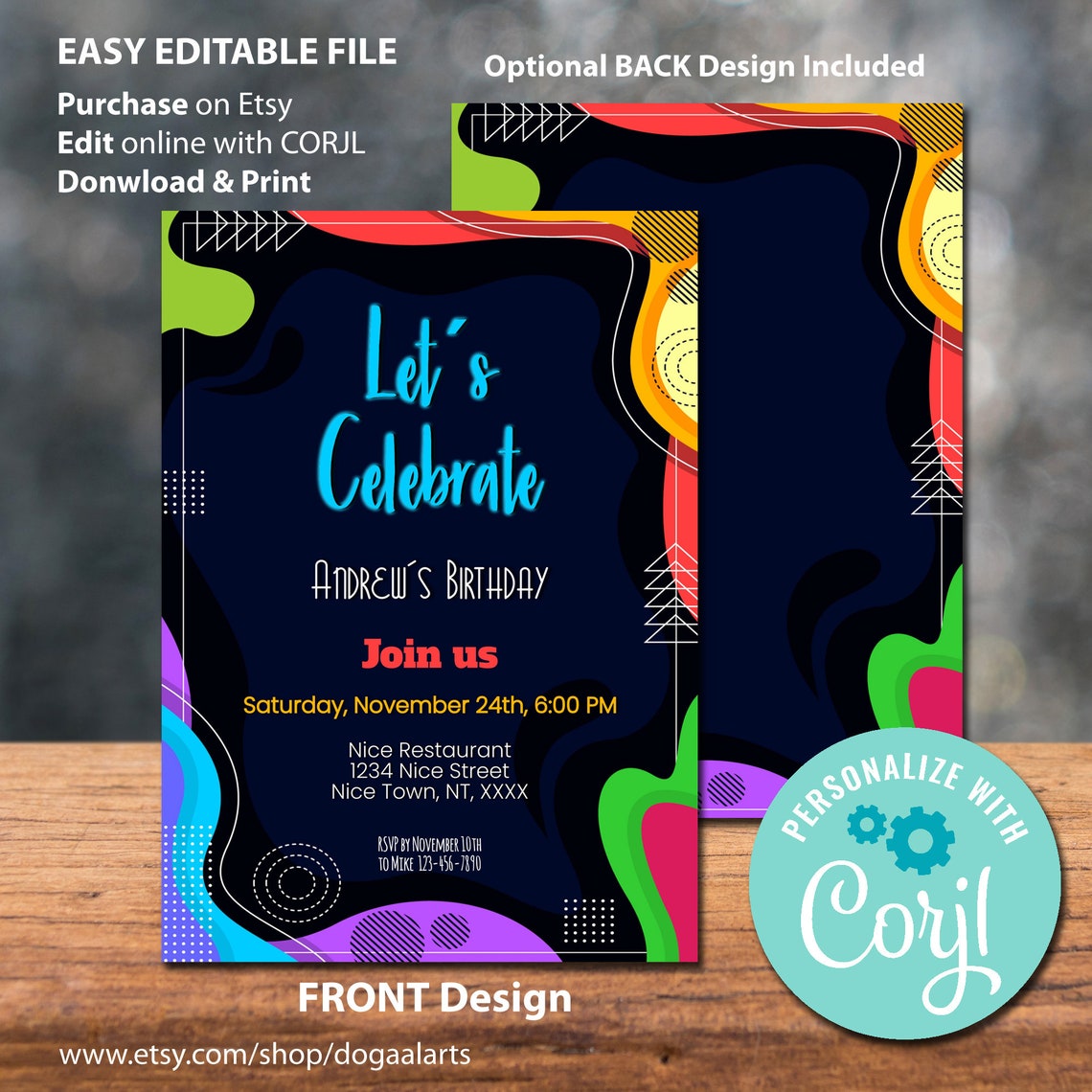 Colorful Birthday Invitation Instant Download Colorful Birthday Party ...