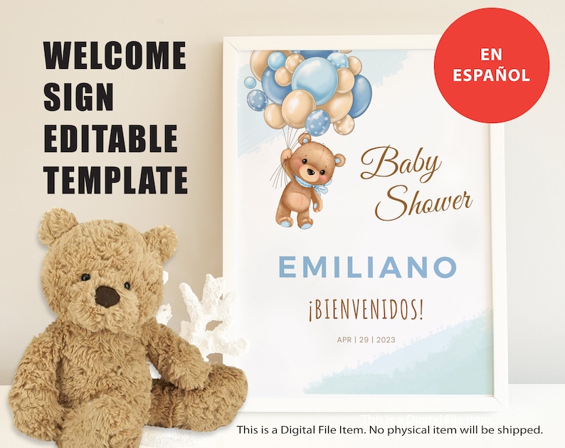 Spanish Baby Shower Welcome Sign Boy Teddy Bear Editable Boy - Etsy