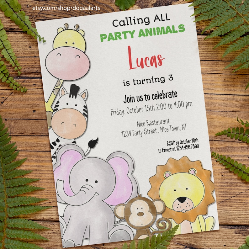Zoo Animals Birthday Party Invite |INSTANT DOWNLOAD |jungle Birthday ...