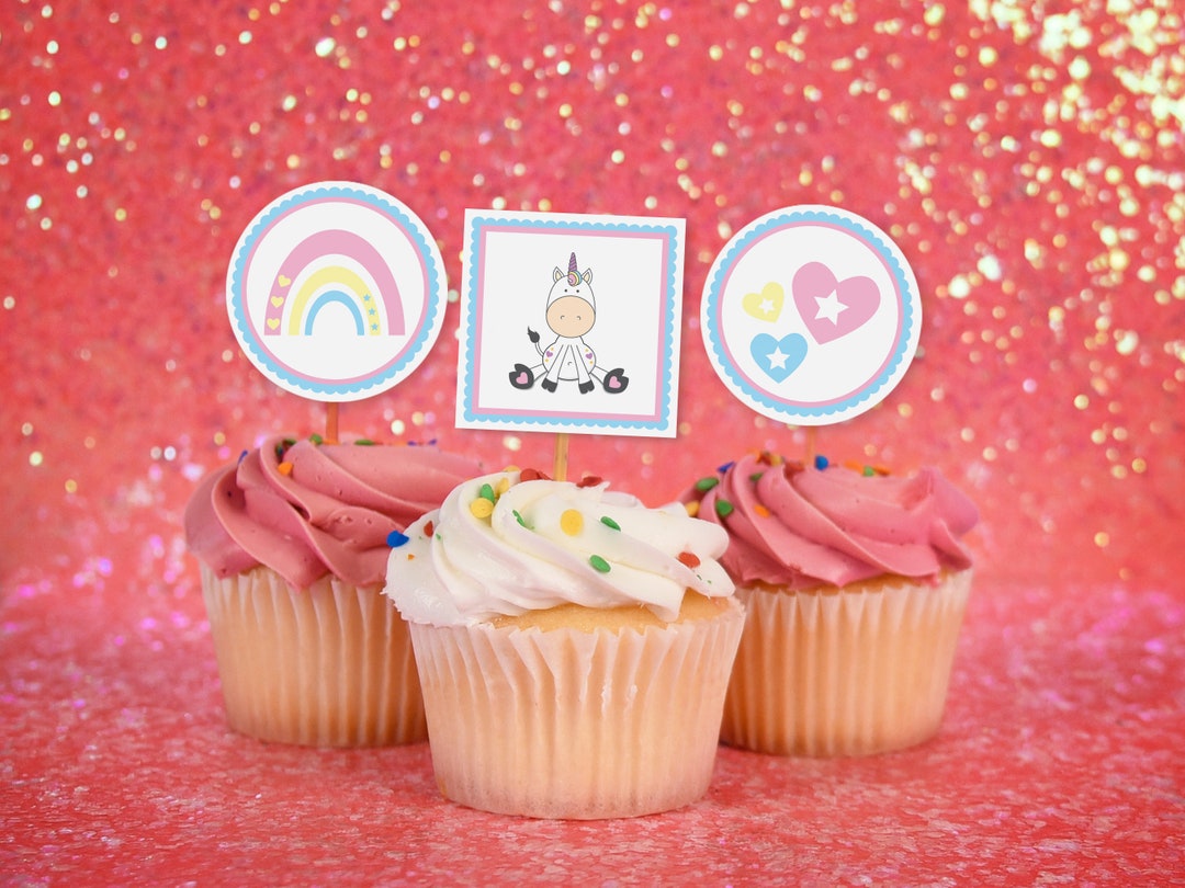 Unicorn Cupcake Toppers Printable Unicorn Party Decorations Etsy