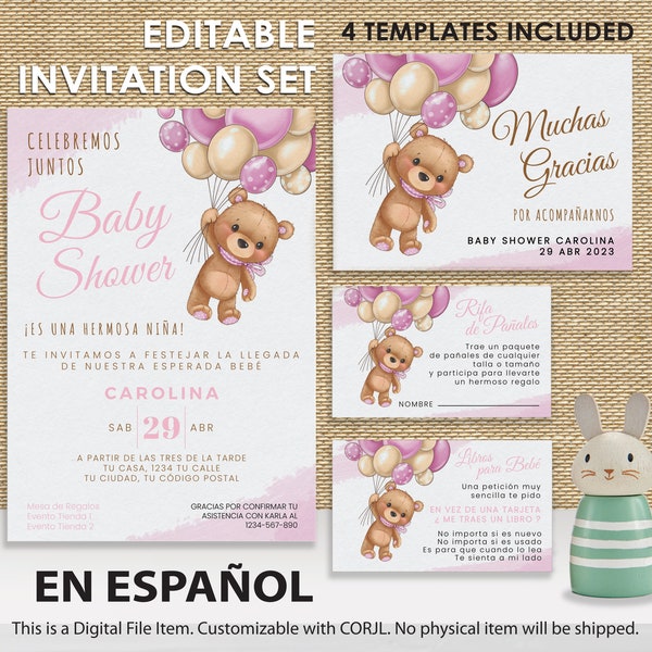 Spanish Teddy Bear Baby Shower Invitation - Etsy