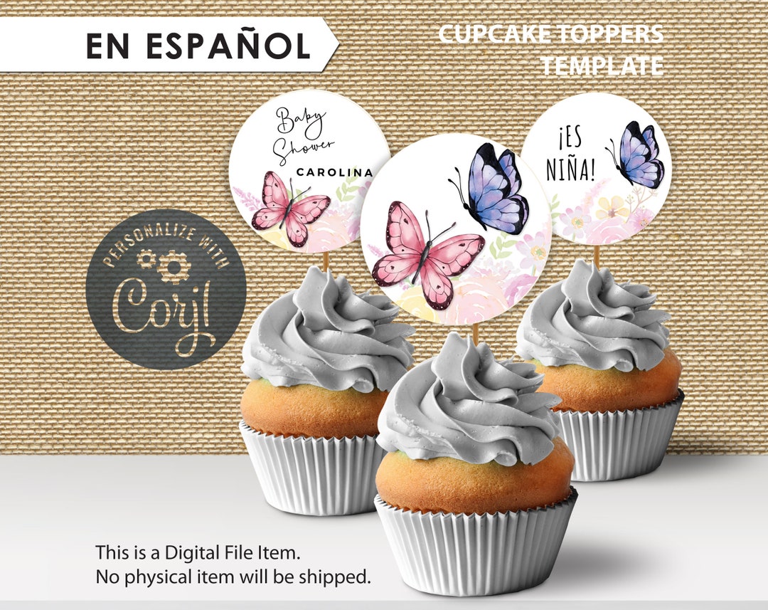 Baby Shower in Spanish Cupcake Toppers Girl | Butterfly Baby Shower En ...