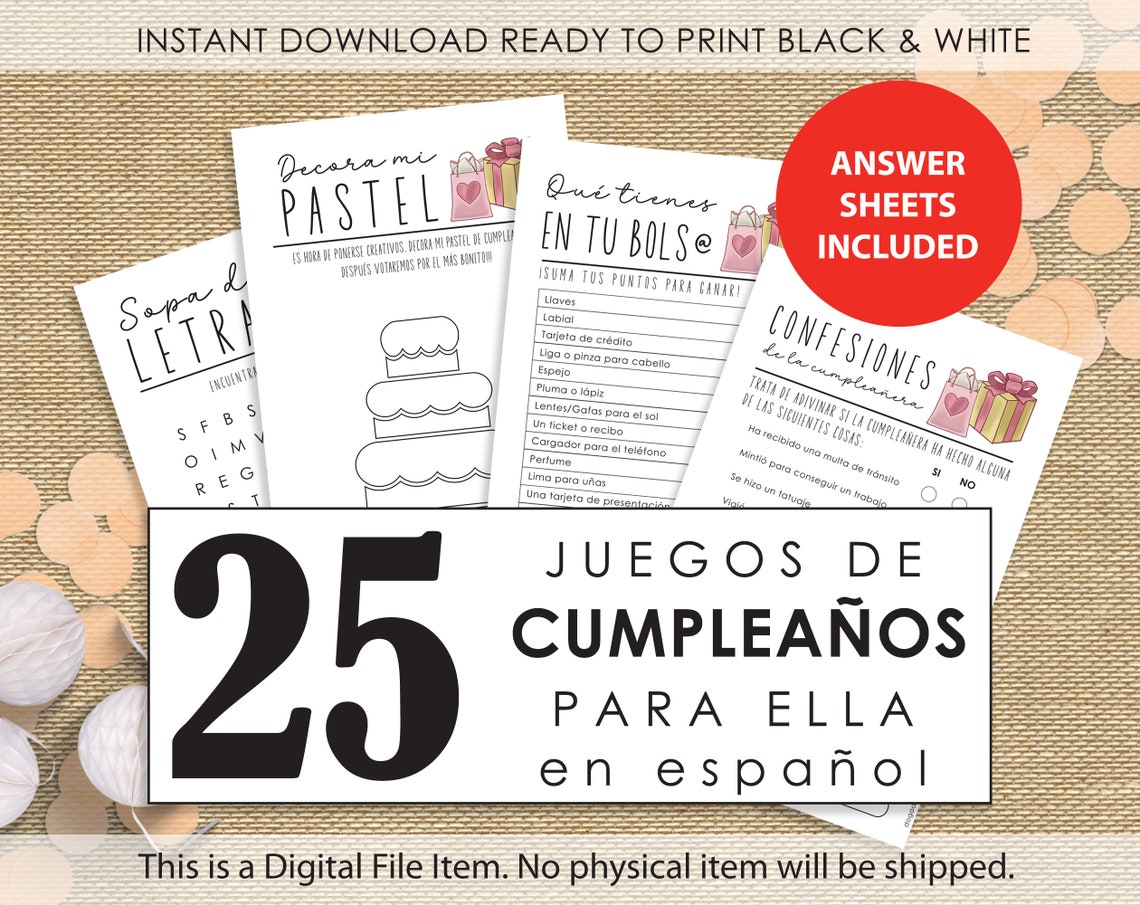 Spanish Birthday Party Games for Her: 25 Printable Games (instant ...