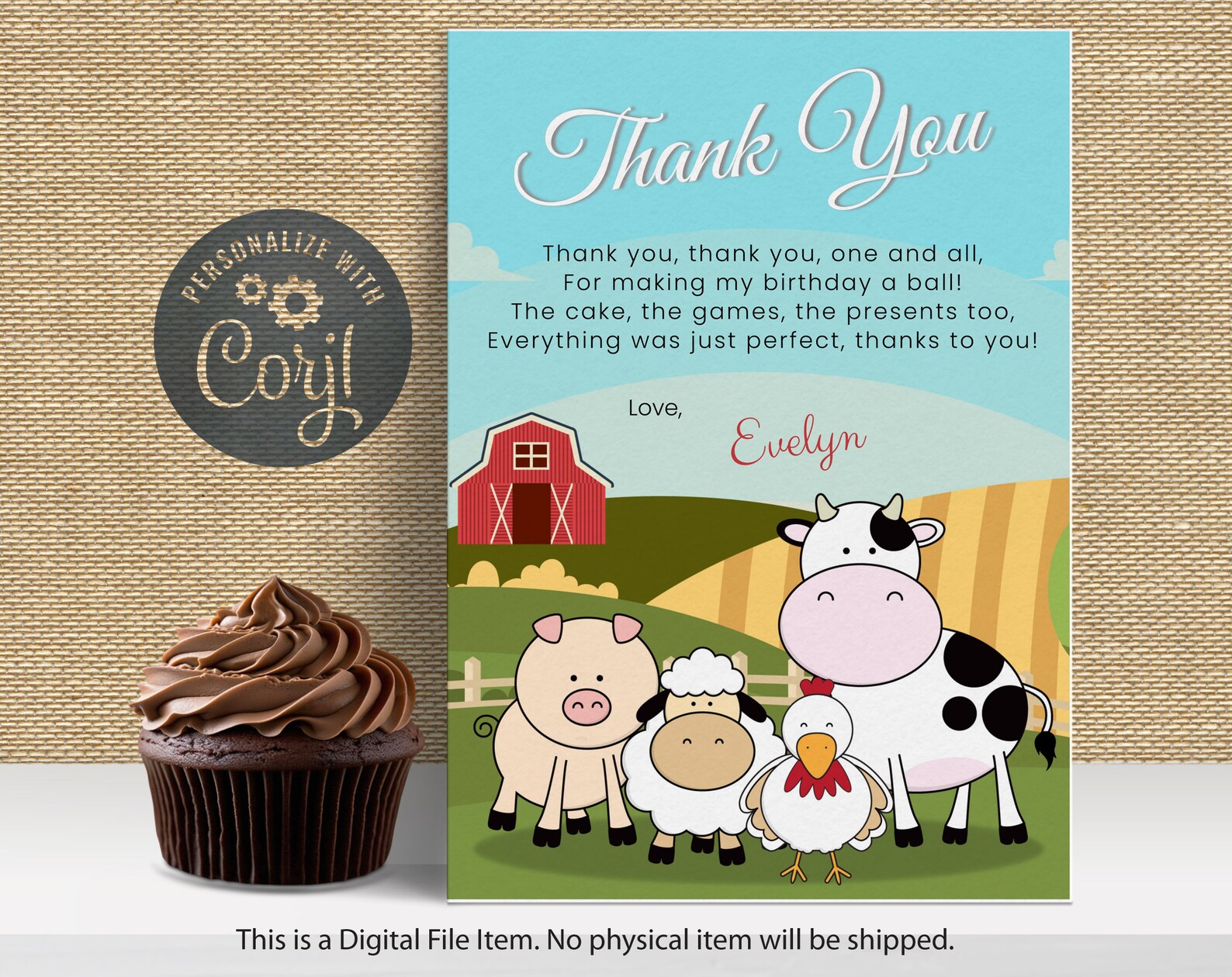 Farm Birthday Thank You Card | Farm Animals Thank You Note | Barnyard ...