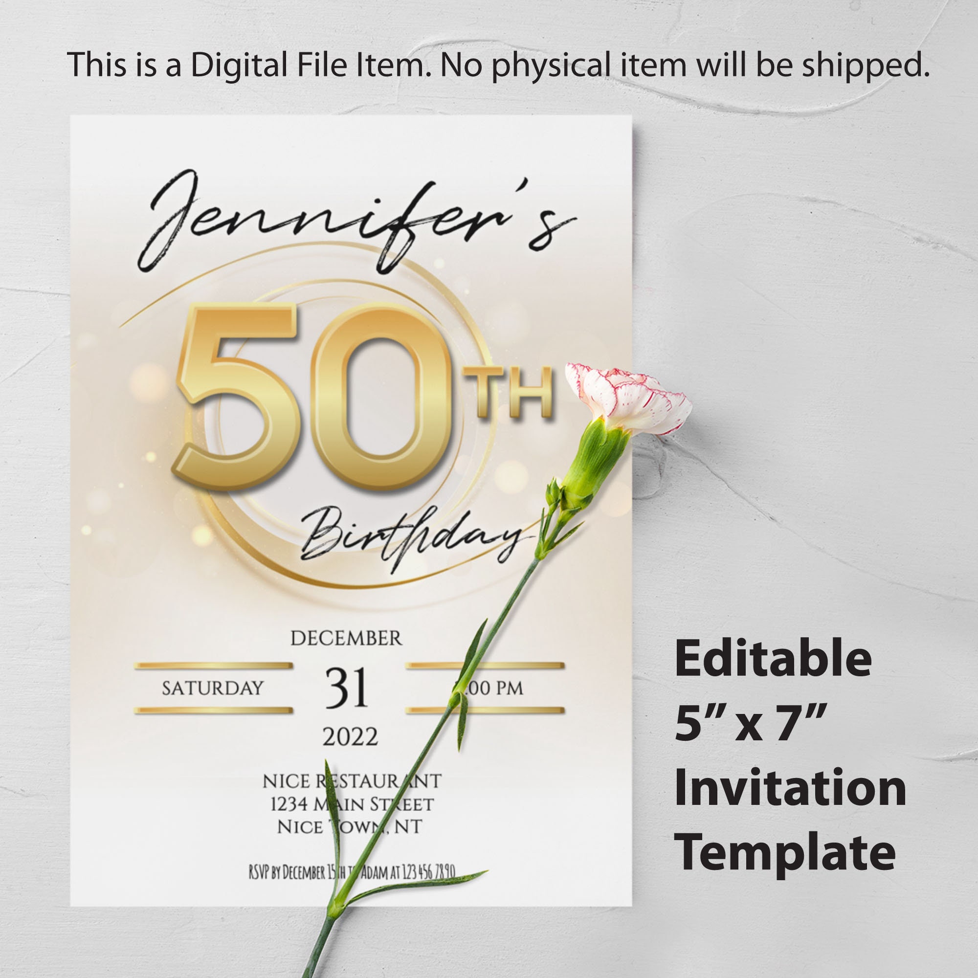 Gold 50th Birthday Invitation Easily Edit Online With CORJL - Etsy