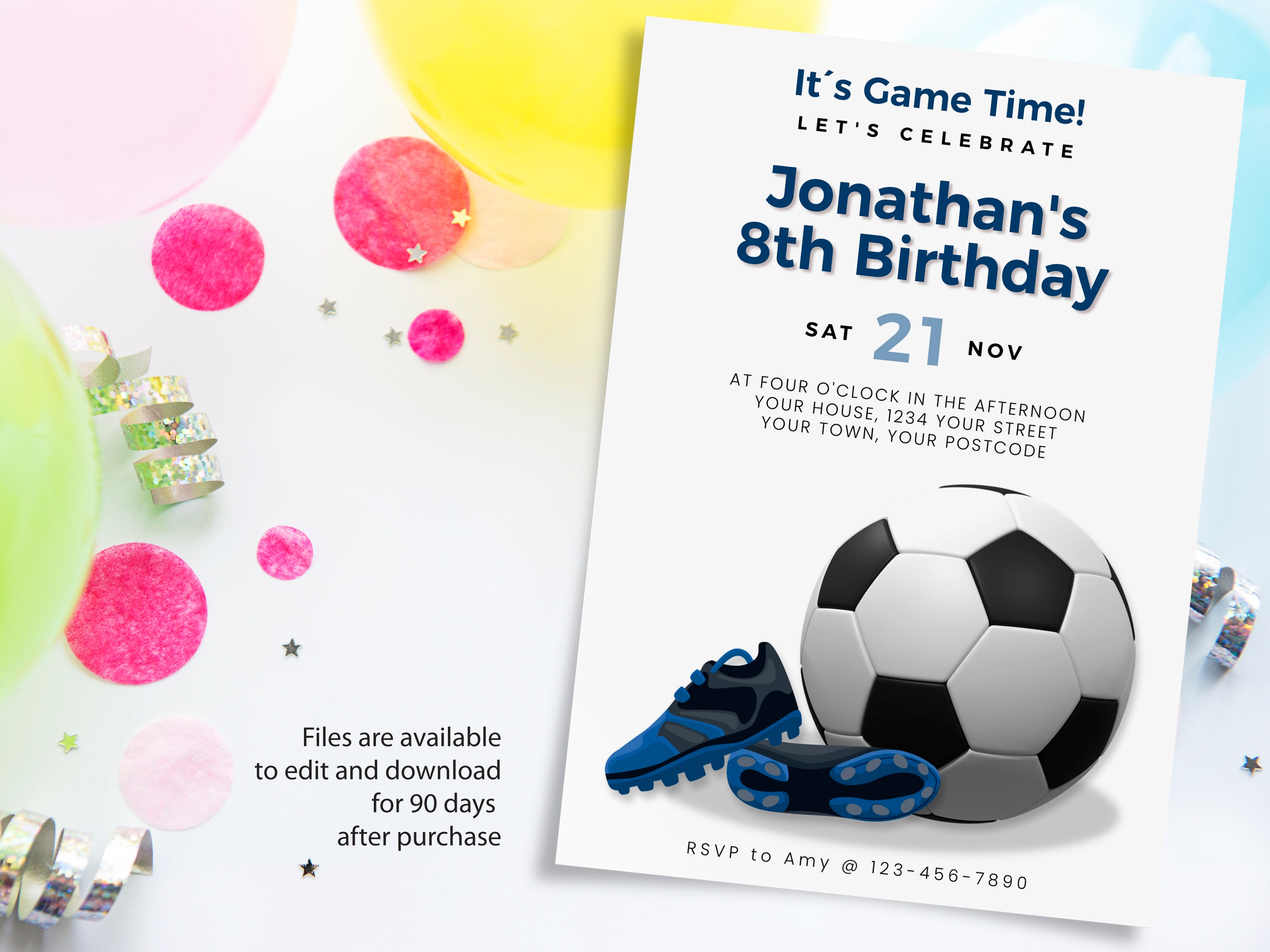 Soccer Birthday Invitation Digital Soccer Birthday Party Editable ...