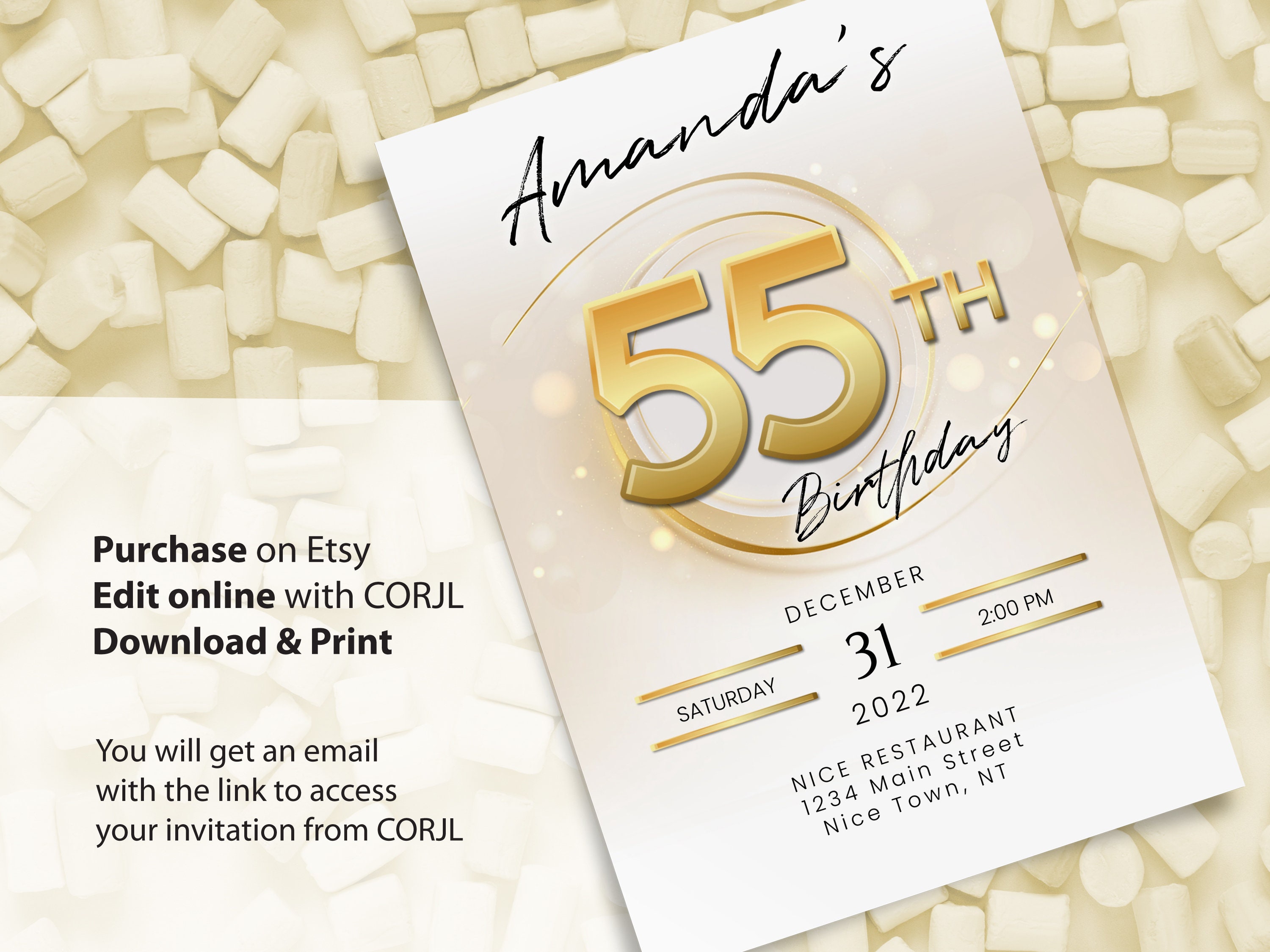 Gold 55th Birthday Invitation Digital Download Editable - Etsy