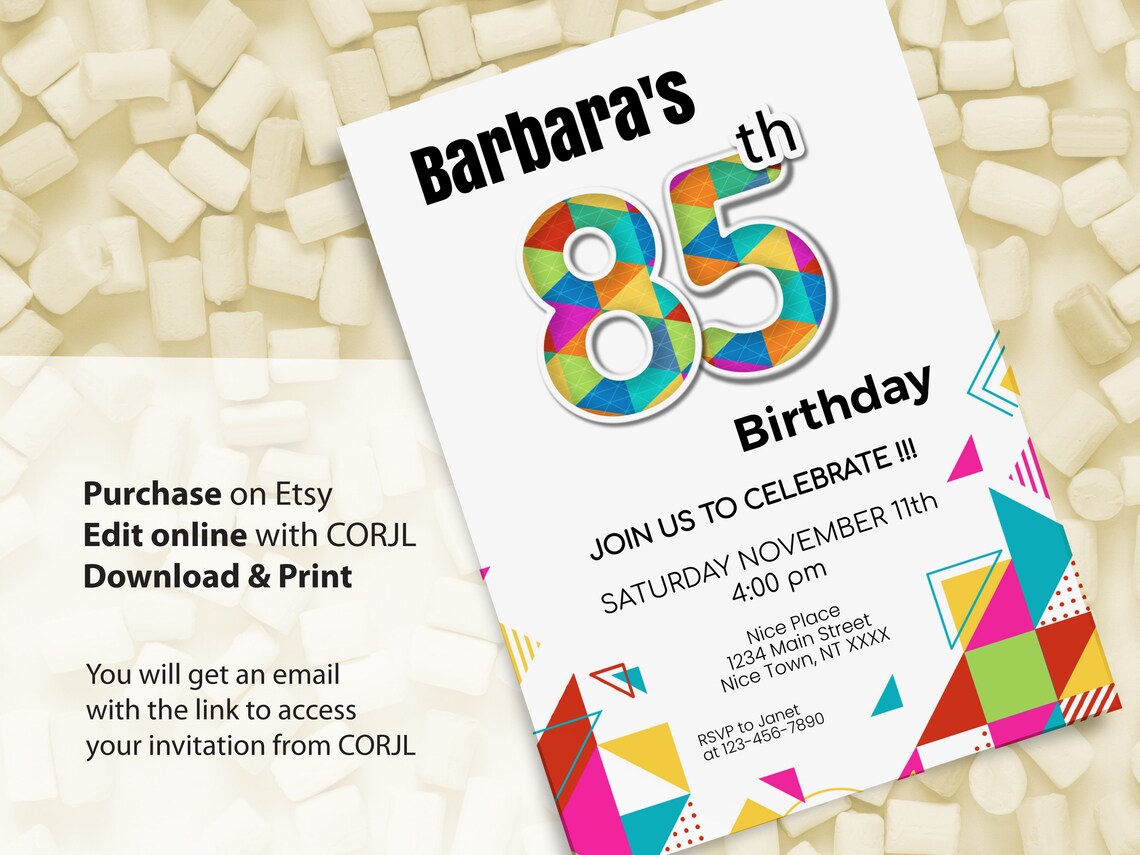 85th Birthday Invitation Digital Download Editable Digital Colorful ...