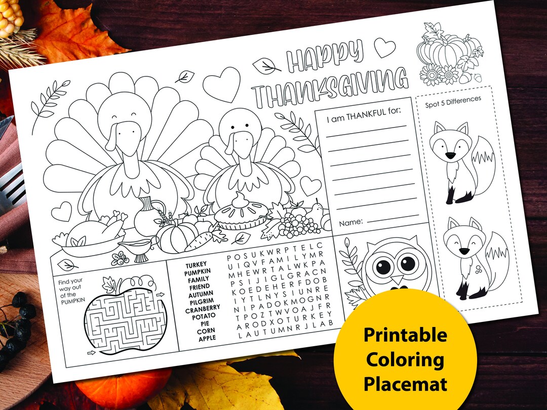 Thanksgiving Activity Placemat | Keep Kids Entertained: Printable ...