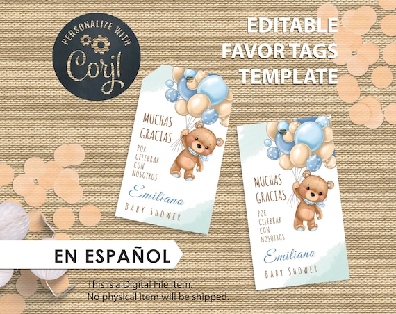 Gracias Bebe Animal Baby Shower Thank You Tags In Español |boy Teddy