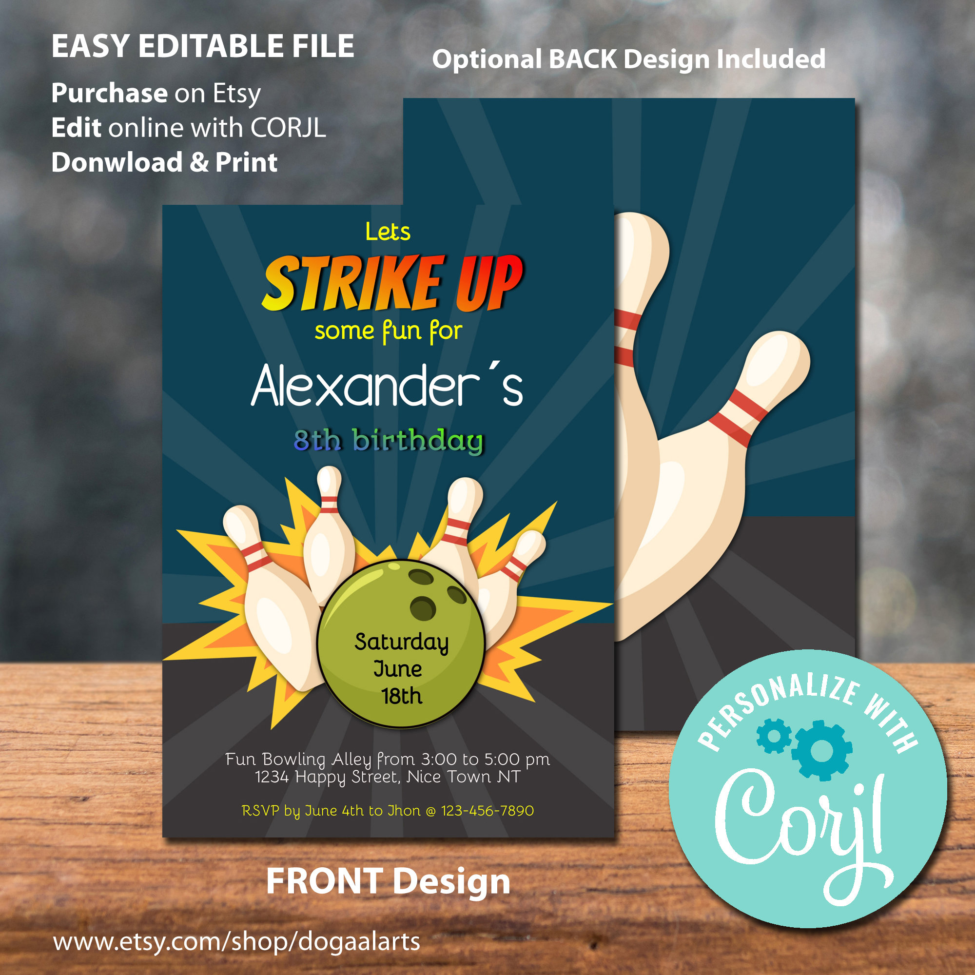 Bowling Birthday Invite Template | Instant Download | Bowling Party ...