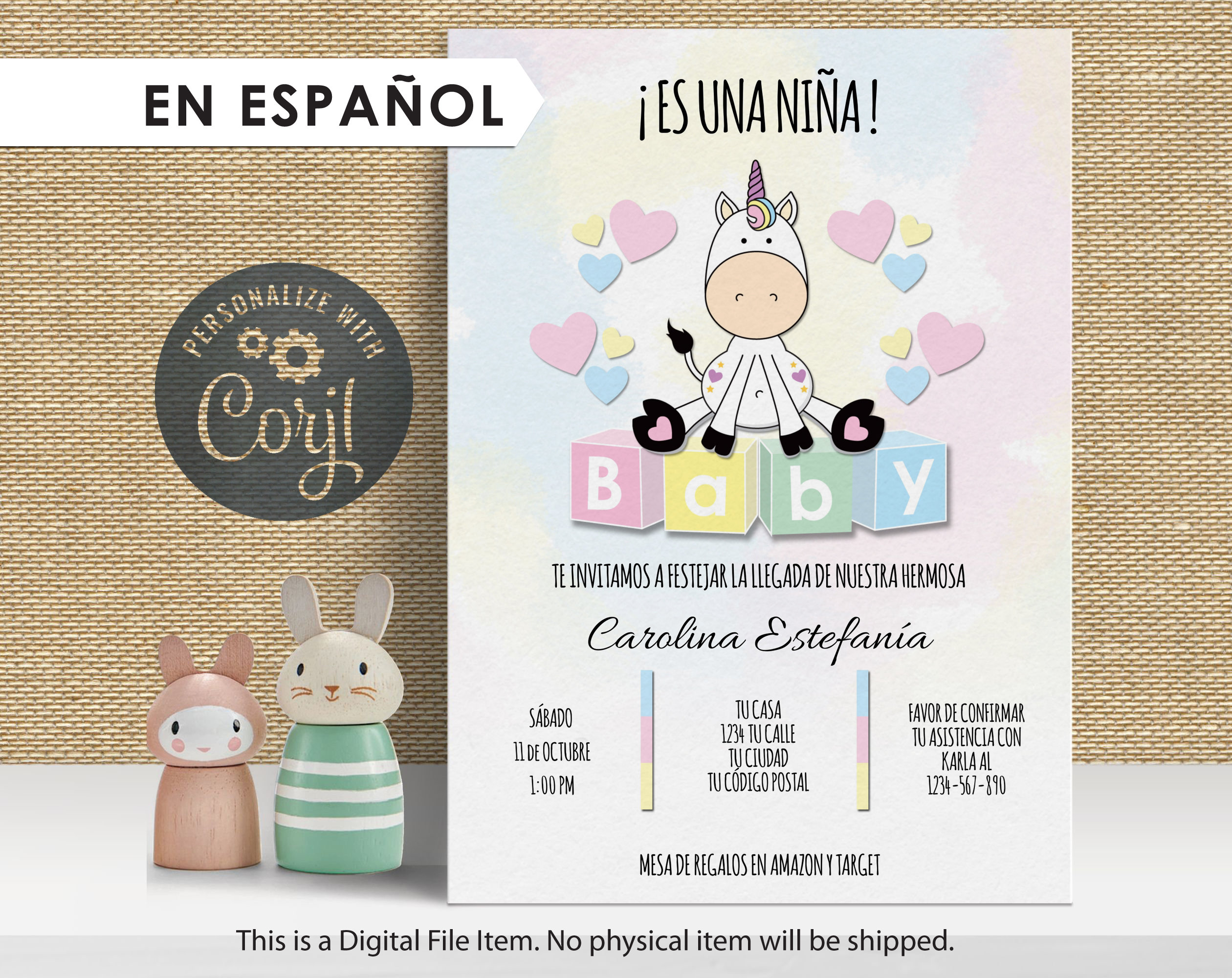 Spanish Baby Shower Invitation Unicorn Baby Shower Invite Girl Baby ...