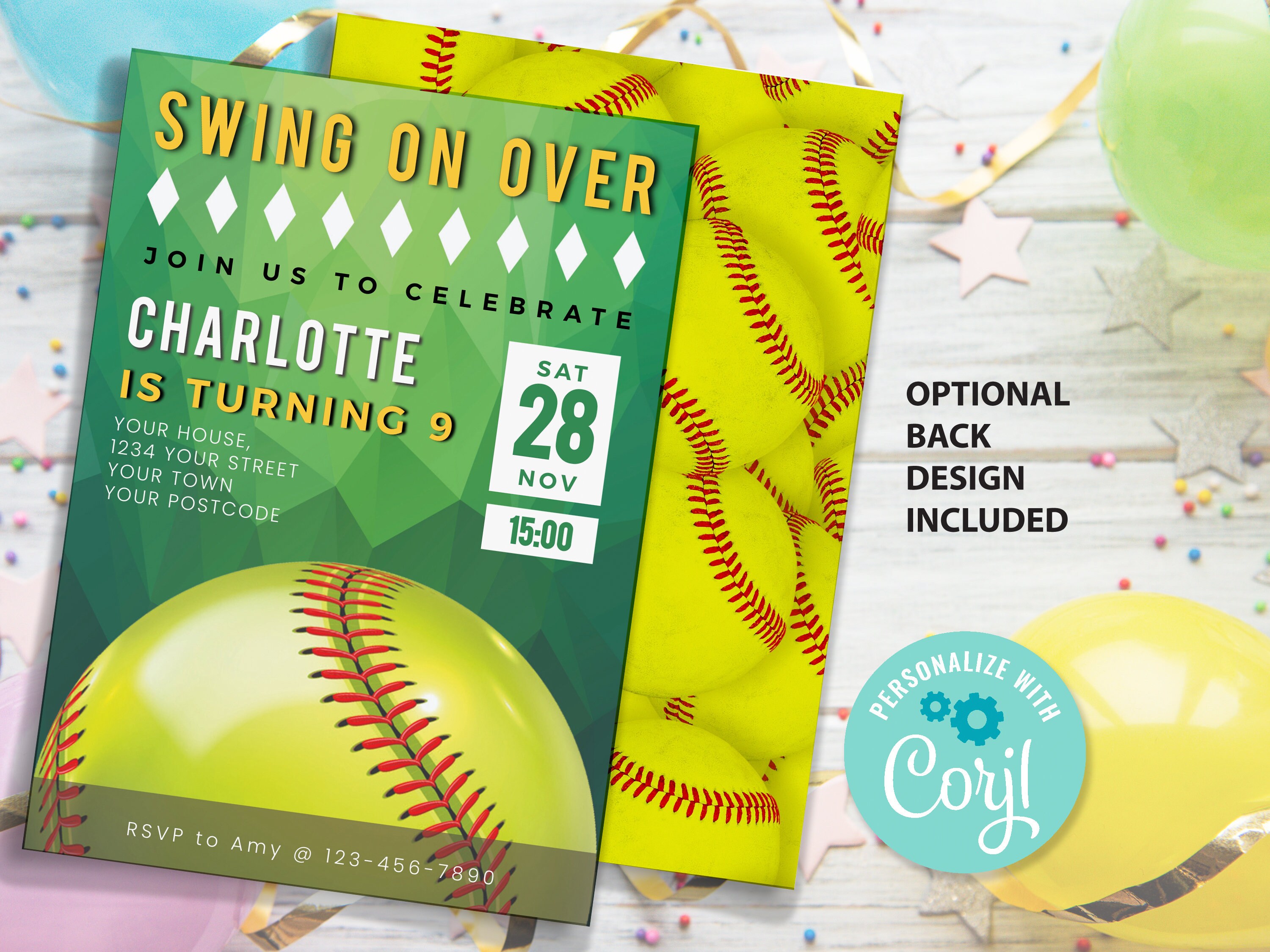 Softball Birthday Party Invitation | Softball Invitation | Sports ...