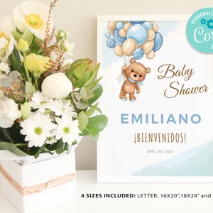 Spanish Baby Shower Welcome Sign Boy Teddy Bear Editable Boy Baby ...