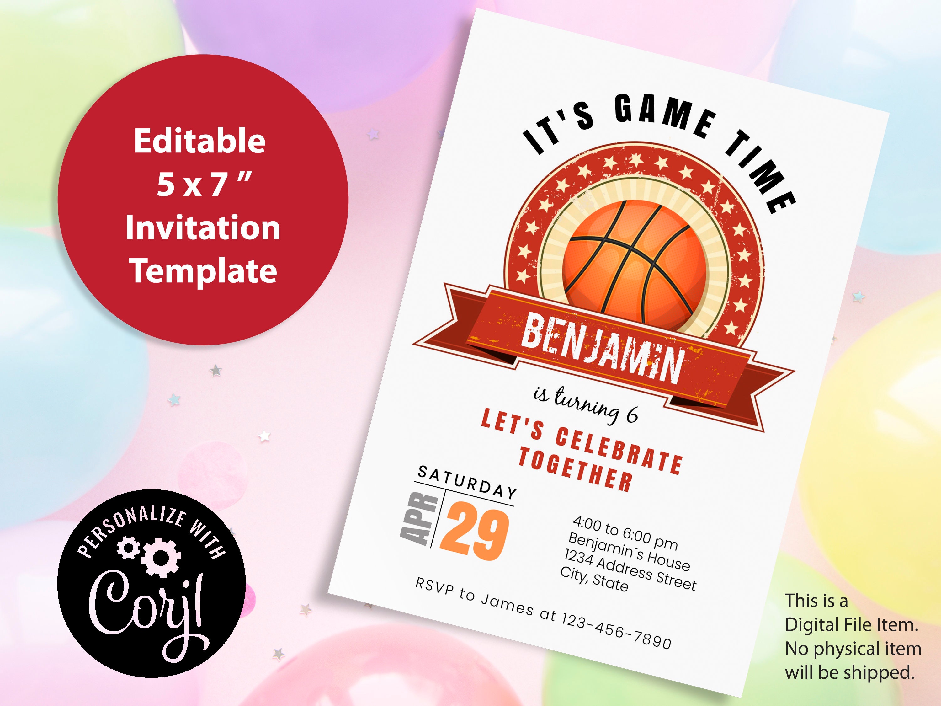 Basketball Birthday Invitation Digital | Basketball Theme Party ...