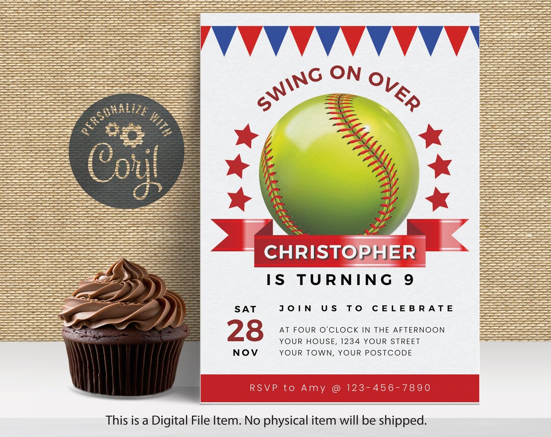 Softball Birthday Invitation Template: Sports Party Invite (digital ...
