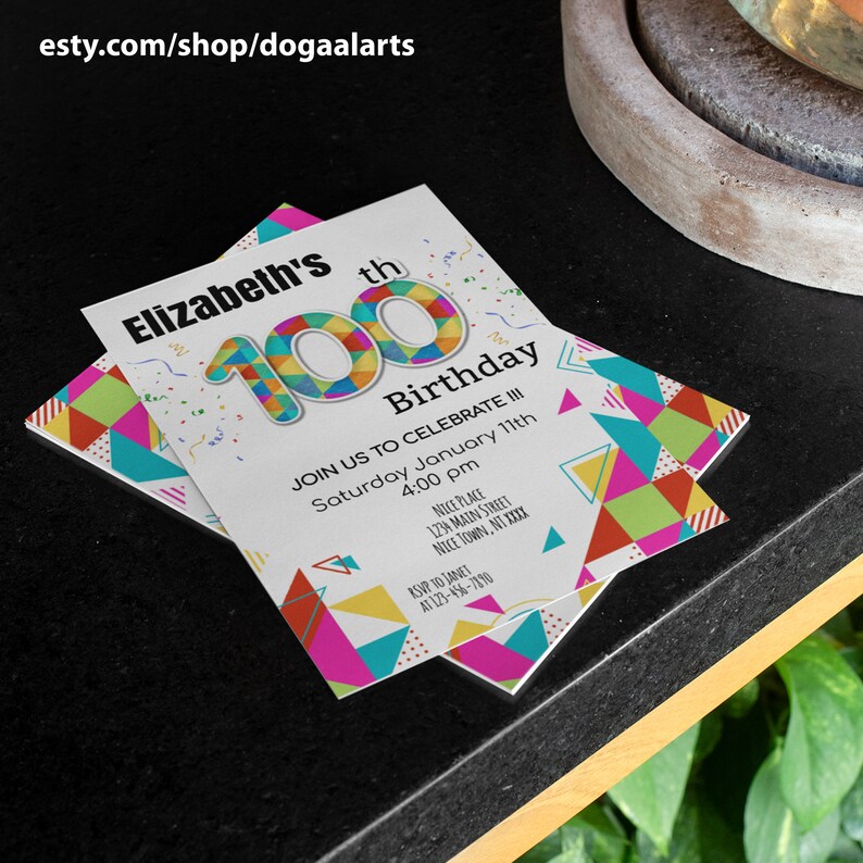 100th Birthday Invitation Template | Printable Party Invite | 100 Years ...