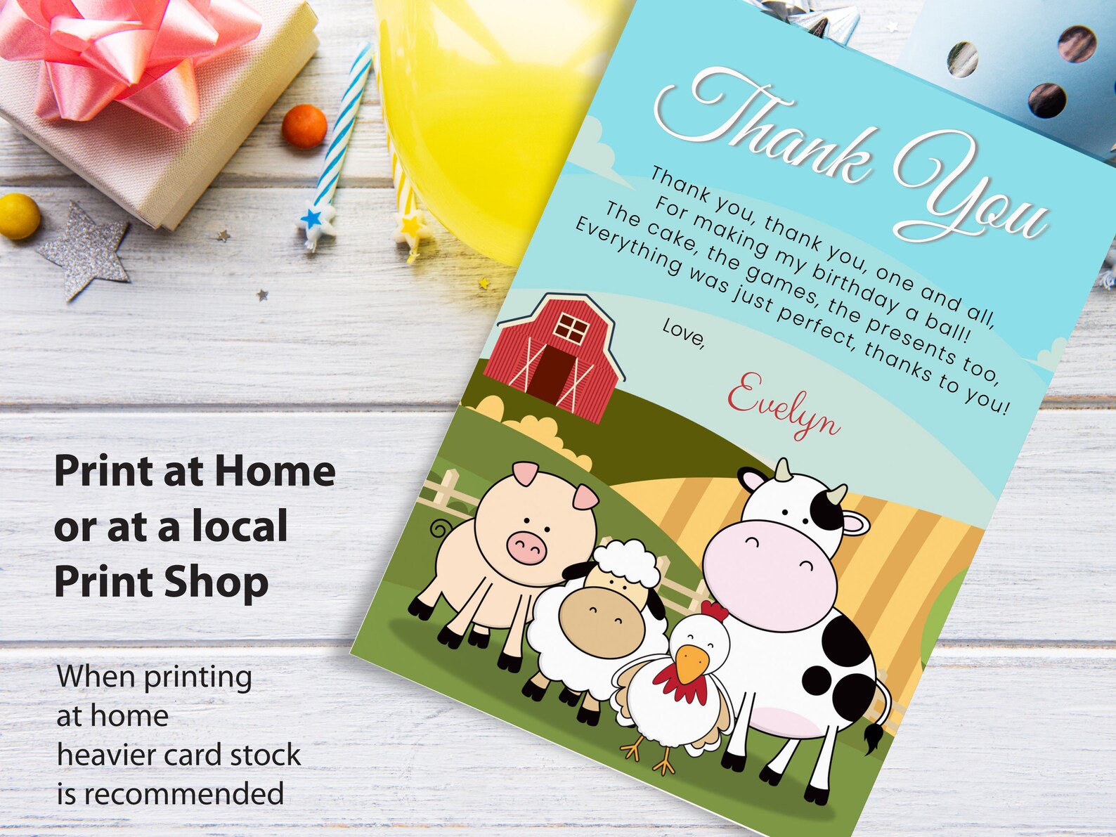 Farm Birthday Thank You Card Farm Animals Thank You Note Barnyard ...