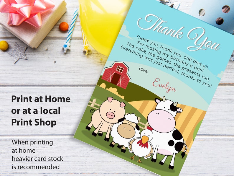 Farm Birthday Thank You Card | Farm Animals Thank You Note | Barnyard ...