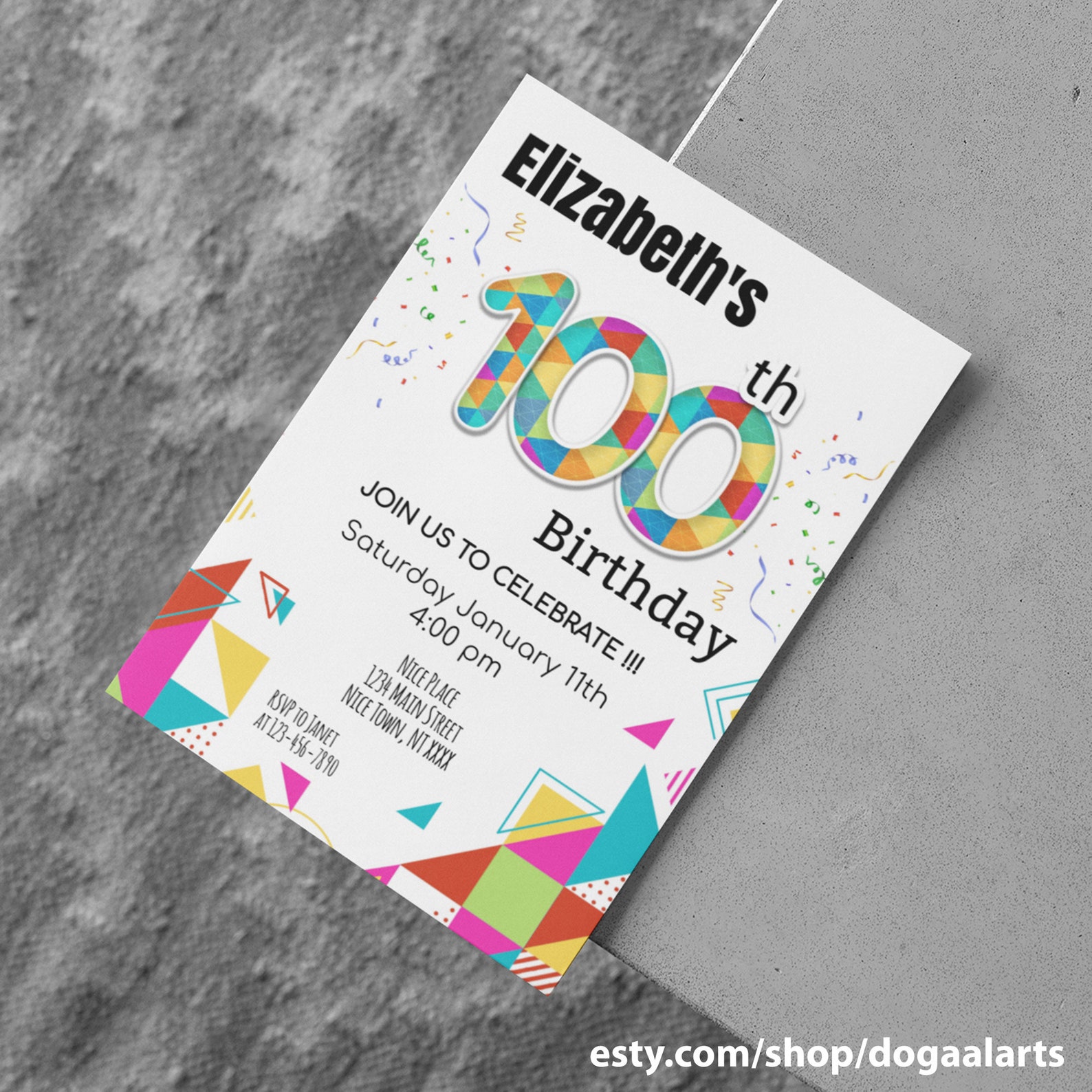 100th Birthday Invitation Template | Printable Party Invite | 100 Years ...