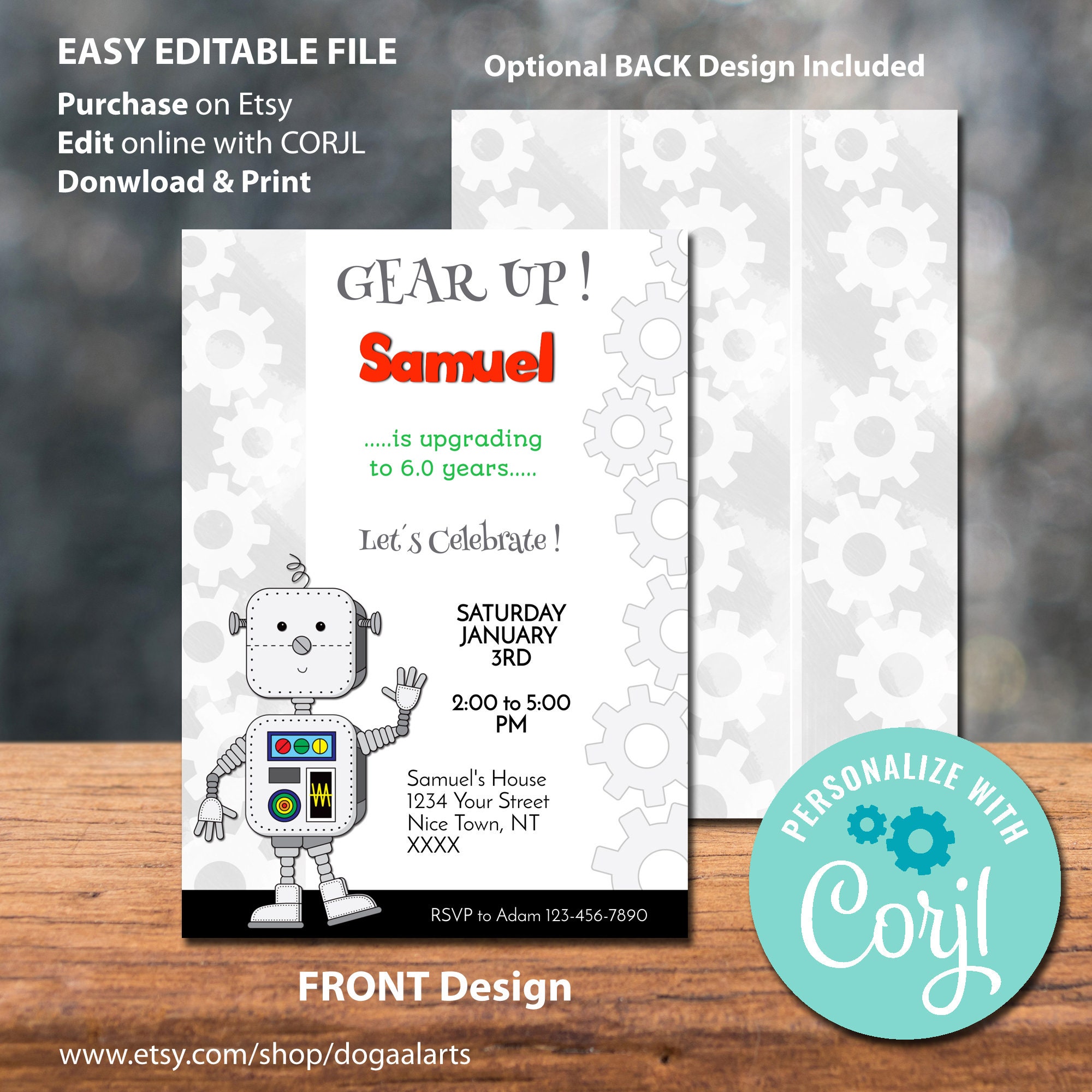 Robot Birthday Invitation Instant Download Robot Themed Birthday Party ...