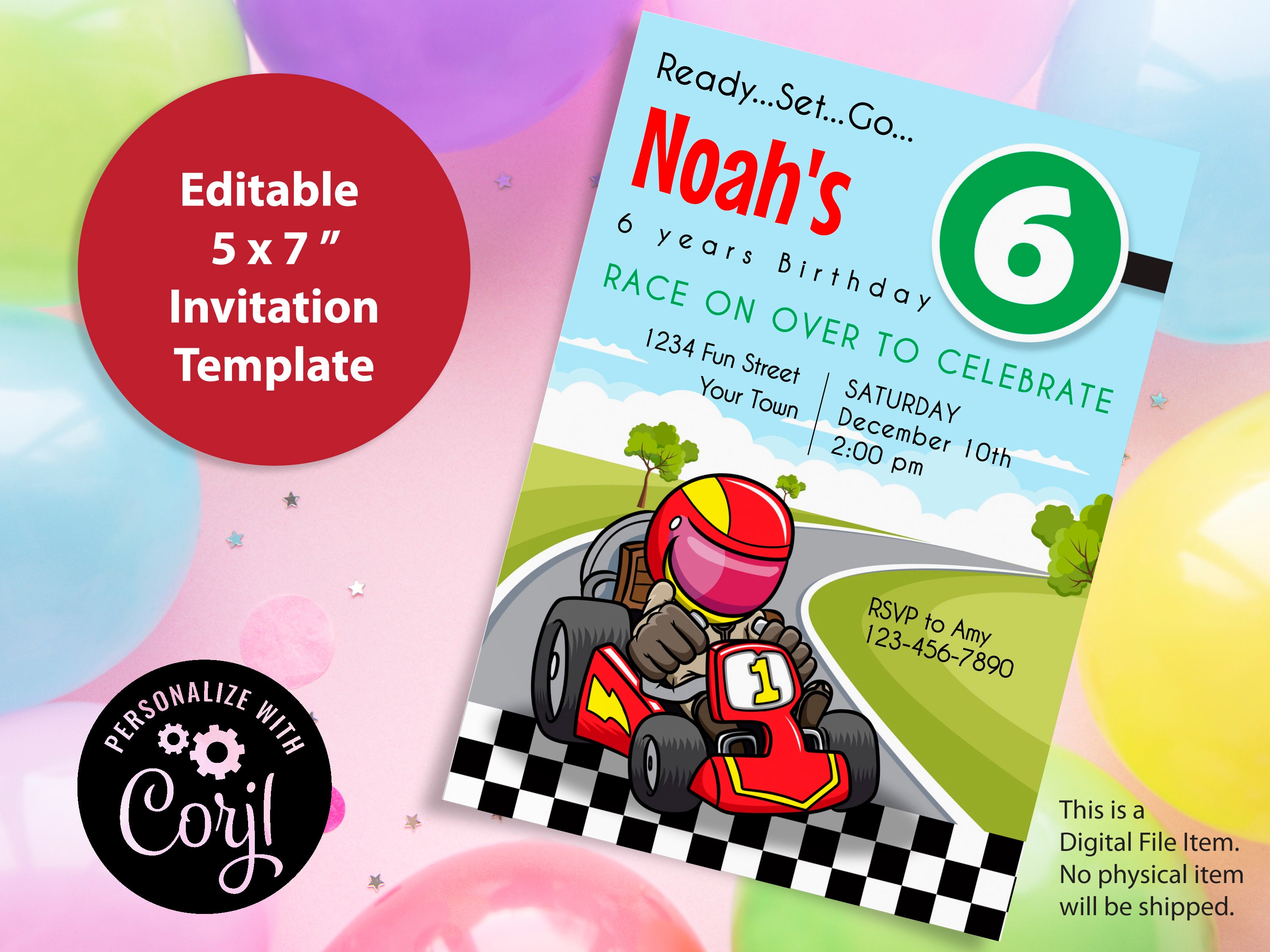 Race Car 6th Birthday Invitation 6 | Instant Download | 6th Birthday ...