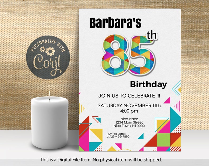 85th Birthday Invitation Digital Download | Editable Digital Colorful ...