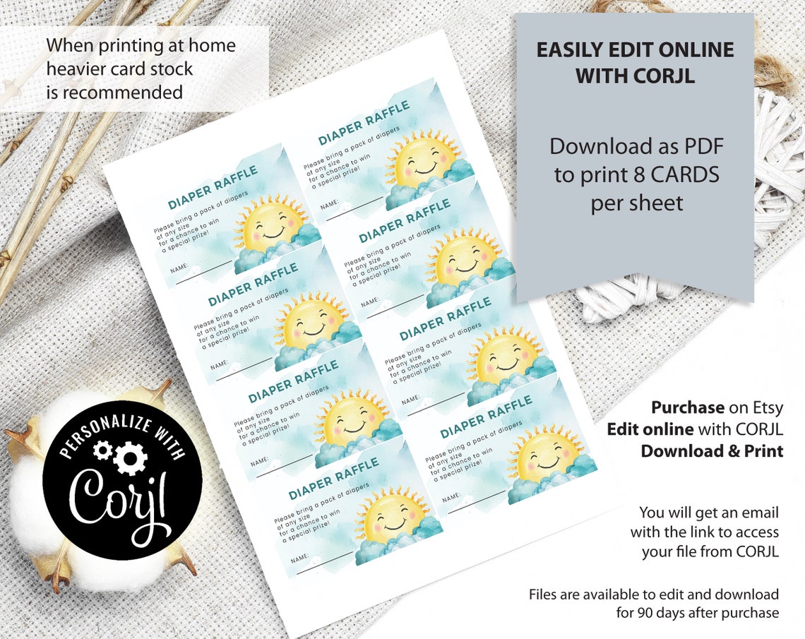 Here Comes the Son Diaper Raffle Insert Sun Themed Baby - Etsy
