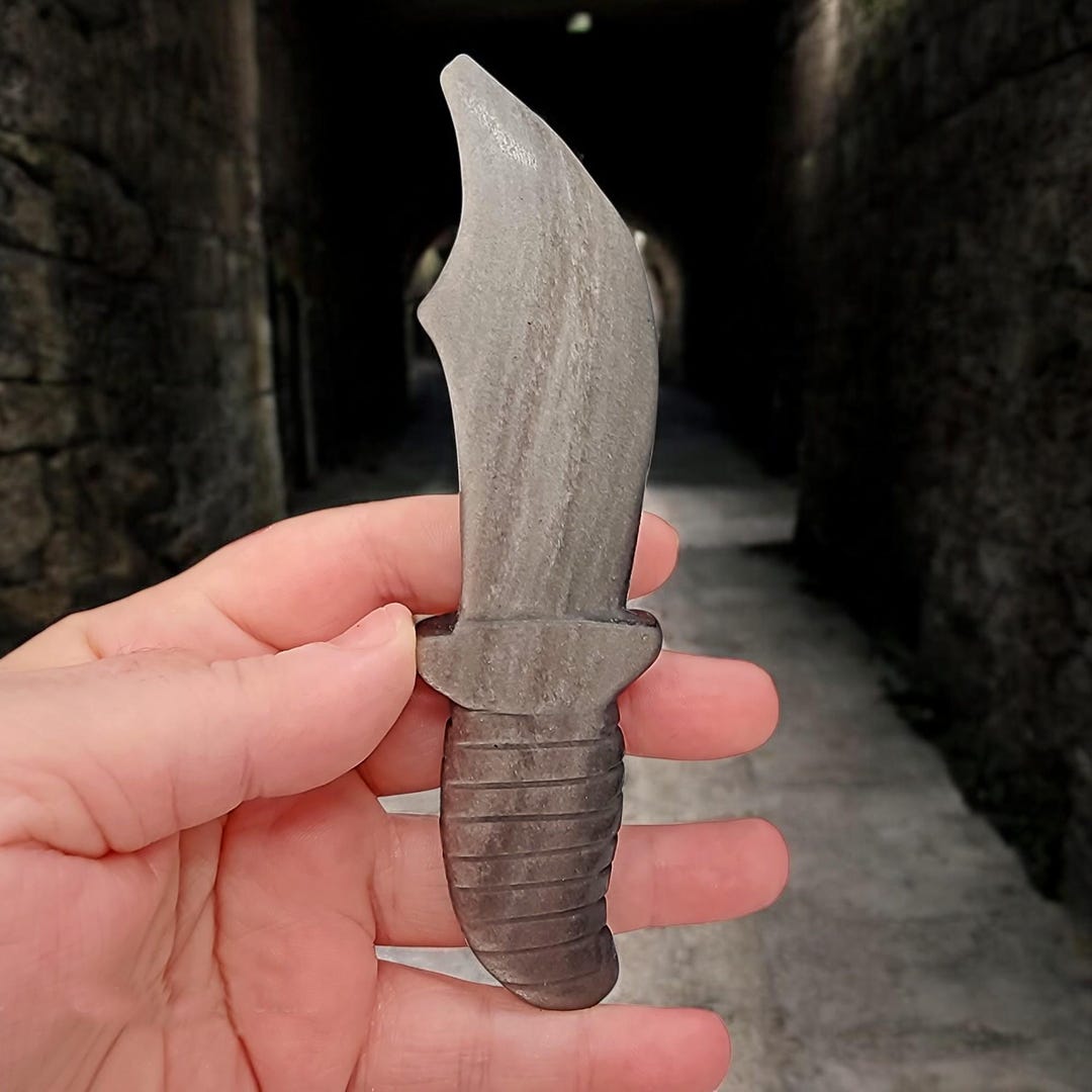 Silver Obsidian Knife Carving 5.23" Hand-carved Volcanic Glass Blade ...