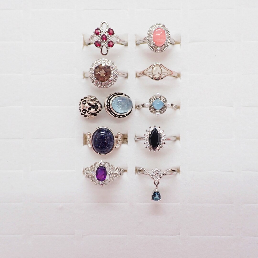 Set of 10 Genuine Gemstone/crystal White Copper Adjustable Rings ...