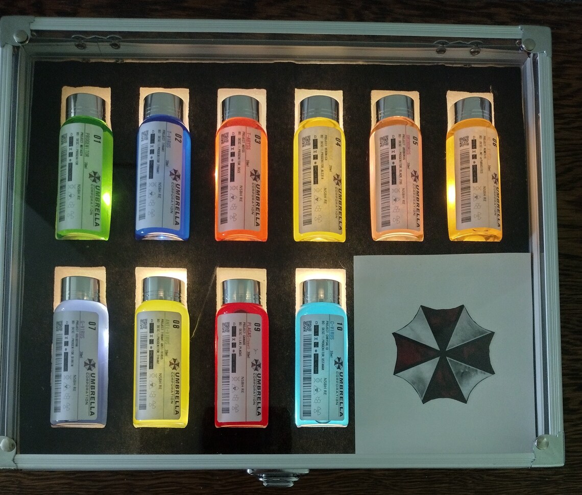 Biohazard Briefcase, Resident Evil Collectable Vials, Umbrella Prop ...