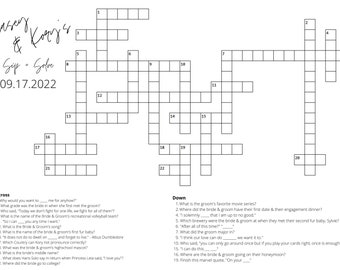 Custom Wedding Crossword Puzzle Modern Personalized Bridal - Etsy