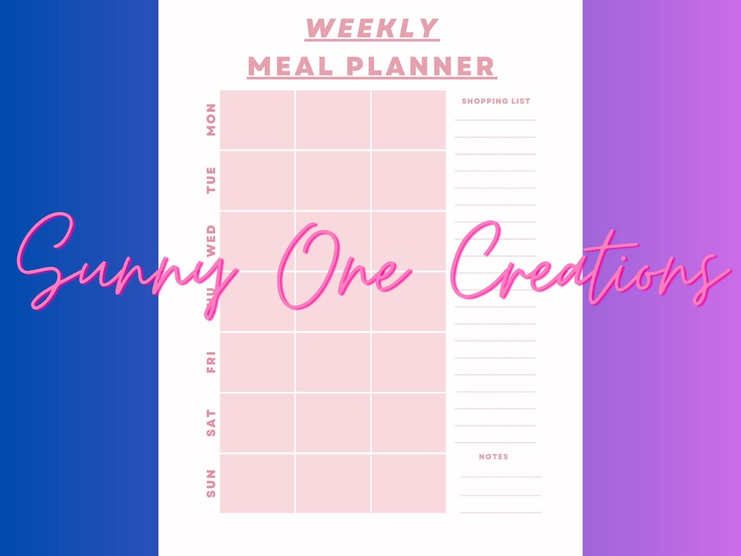 Simple Pink Weekly Meal Planner 8x10 Printable - Etsy