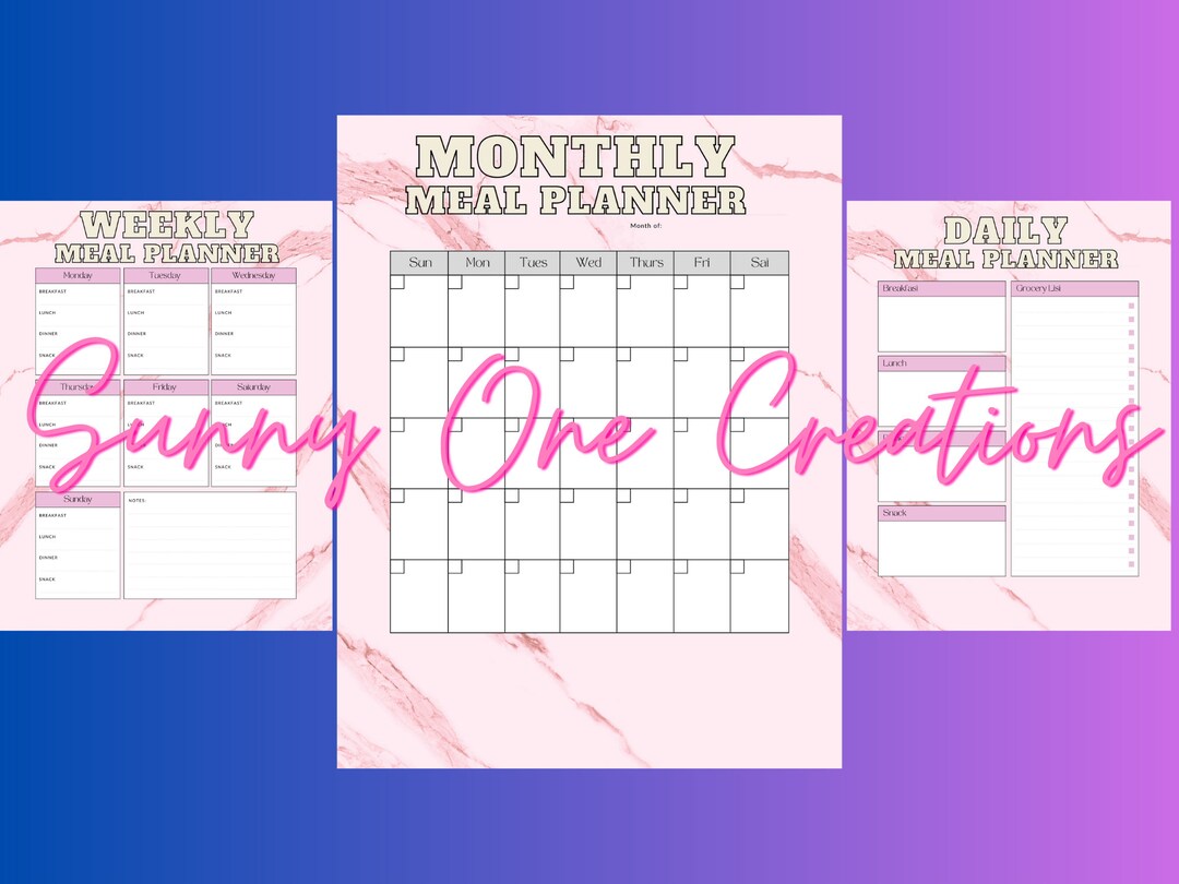 Printable Pink Marble Meal Planning Kit 3 Pages! 8x10 - Etsy