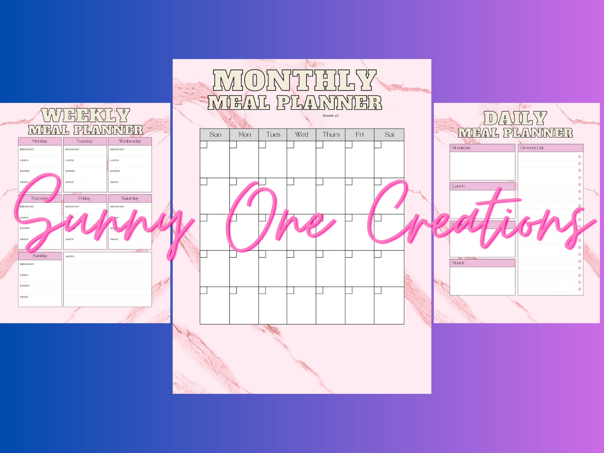Printable Pink Marble Meal Planning Kit 3 Pages! 8x10 - Etsy