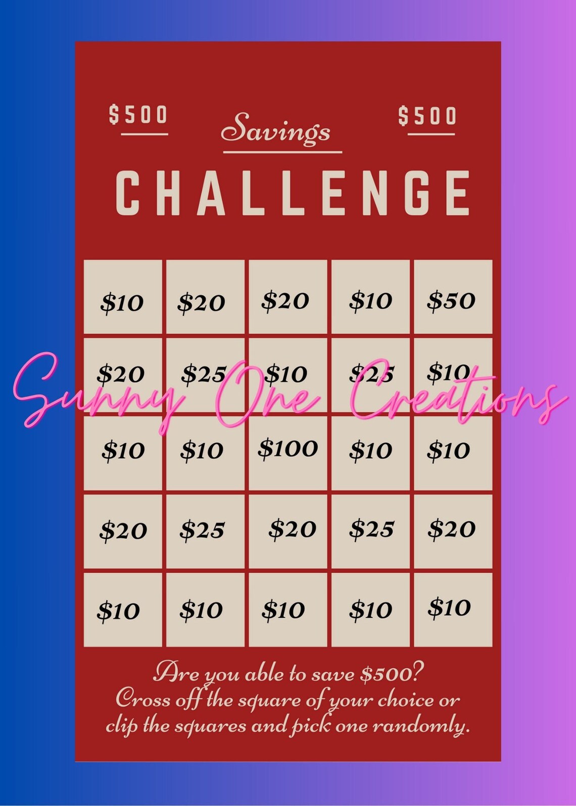 Printable Money Savings Challenge Sheet 8x10 500 Dollar - Etsy