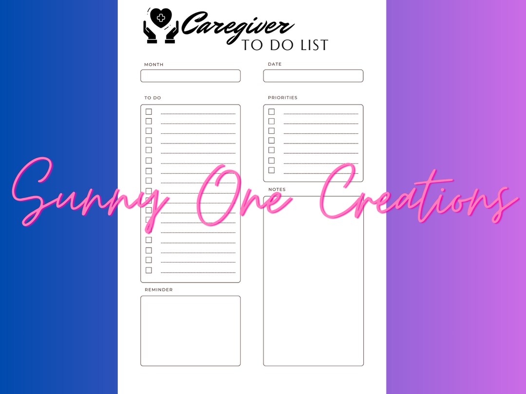 Caregiver to Do List Printable 8x10 Digital - Etsy