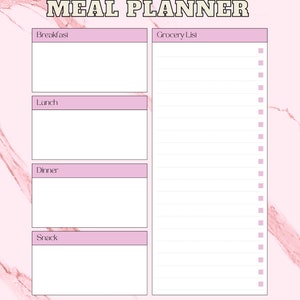 Printable Pink Marble Meal Planning Kit 3 Pages! 8x10 - Etsy
