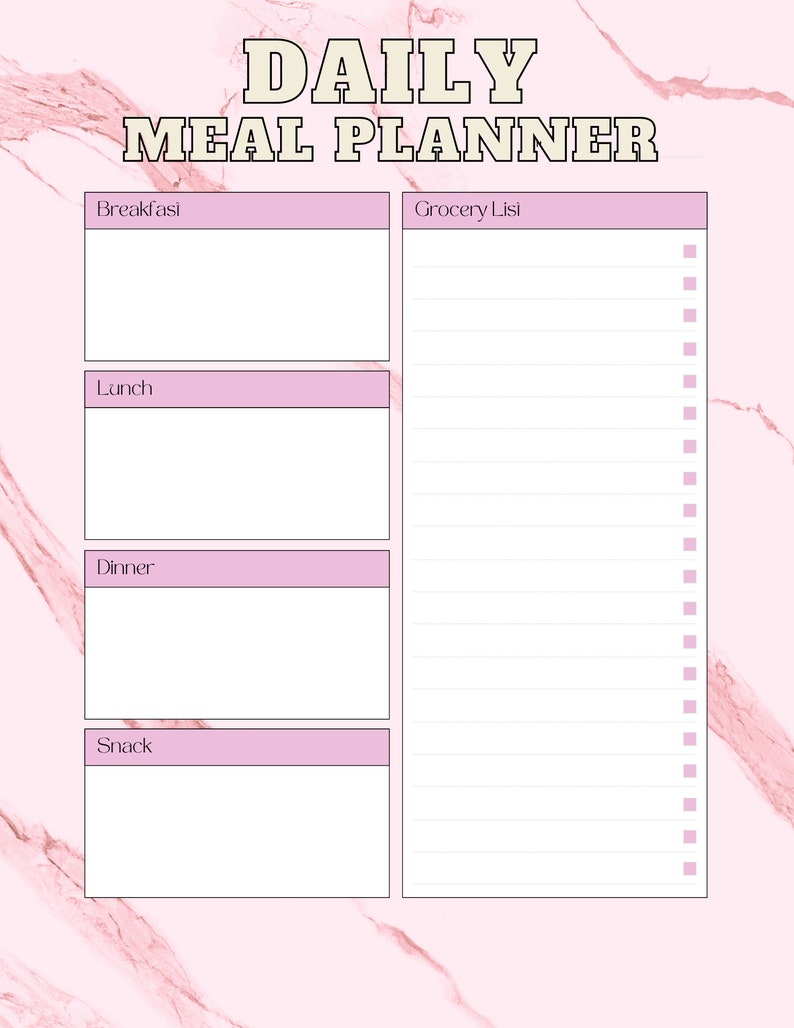 Printable Pink Marble Meal Planning Kit 3 Pages 8x10 - Etsy