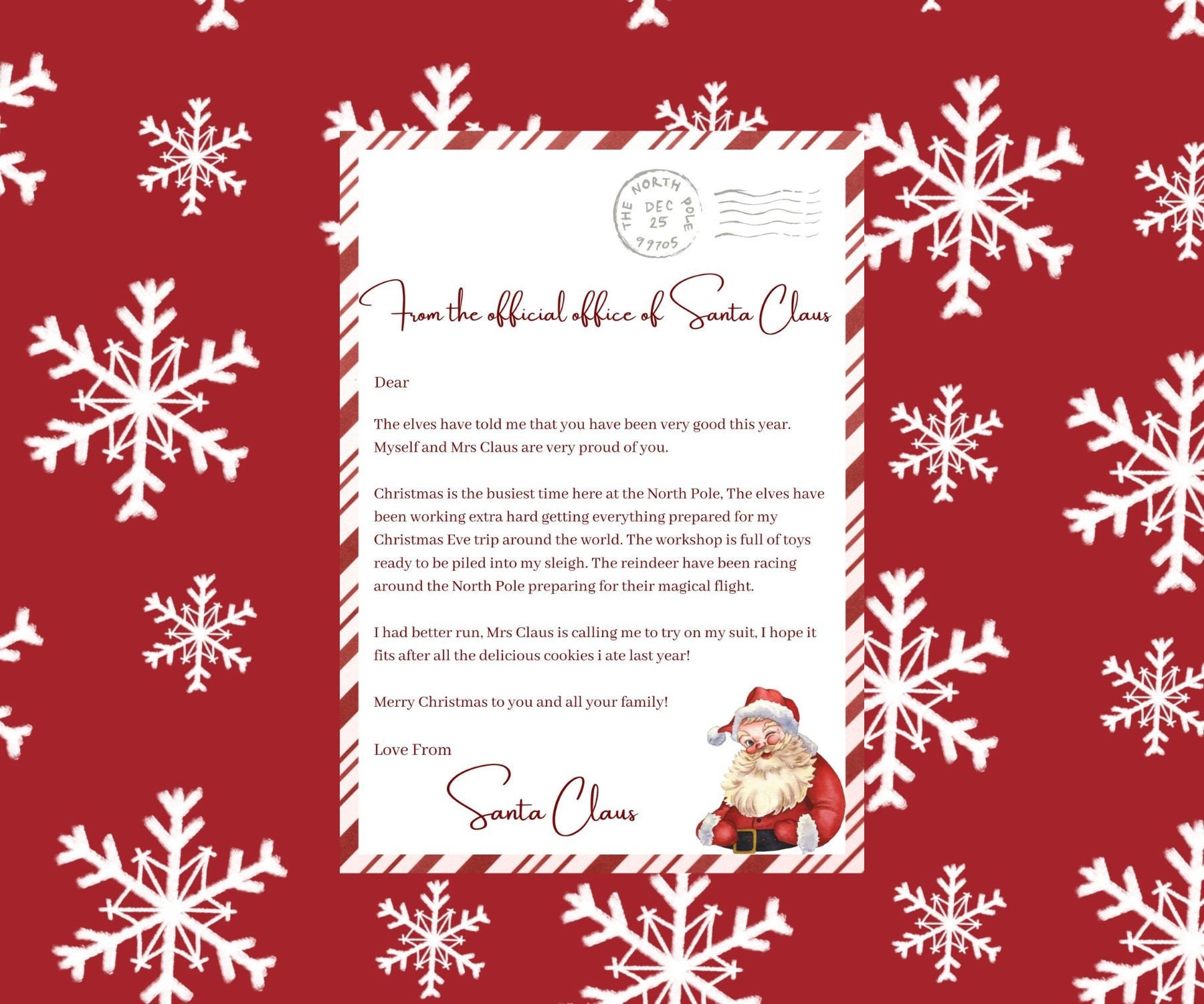 Digital Download Letter From Santa Santa Letter Template Personalized ...