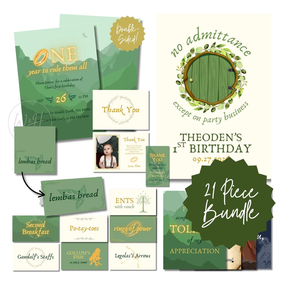 One Year to Rule Them All Themed 1st Birthday Editable Party Invitation ...