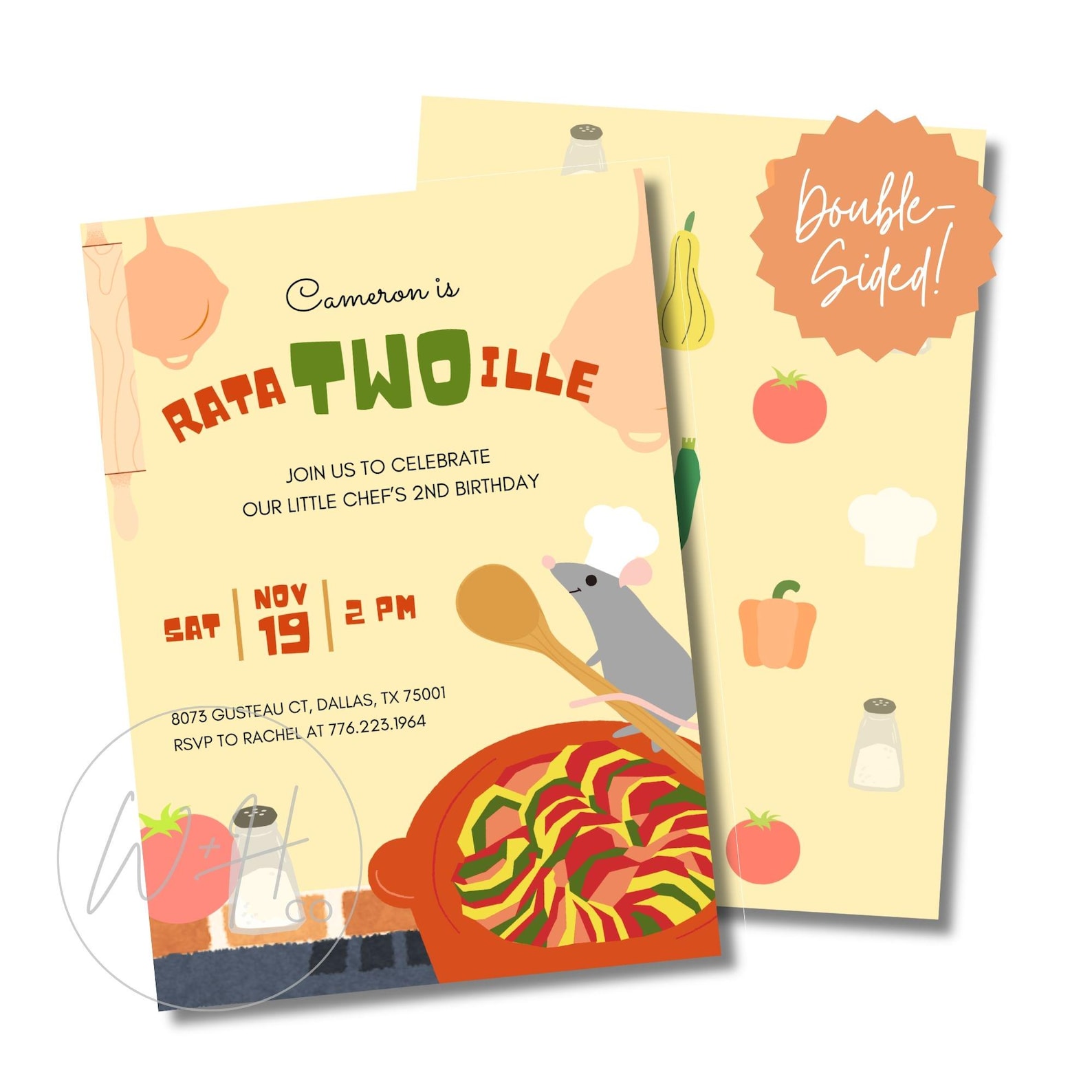 Ratatwoille Ratatouille Themed 2nd Birthday Editable 5"x7" Party ...