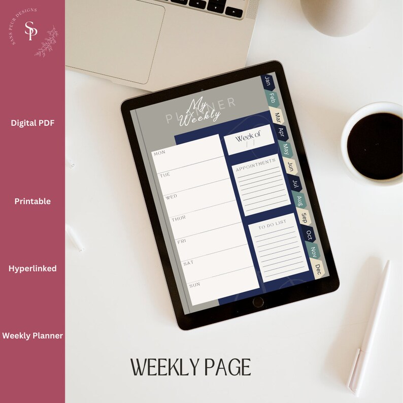 Undated Weekly Digital Planner With Minimalist Design and Hyperlinks - Etsy