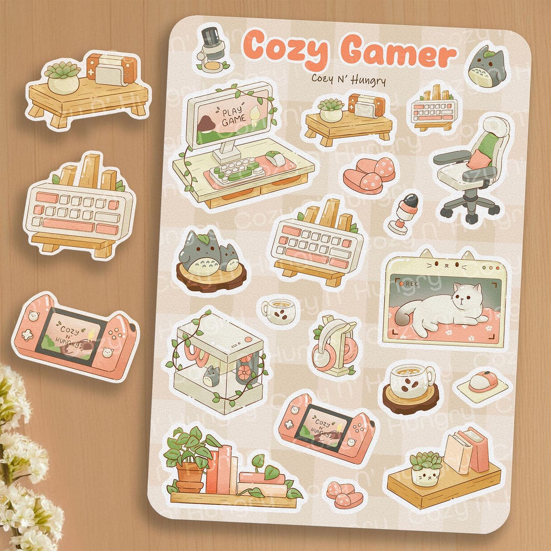 Cozy Gamer Sticker Sheet | Kawaii Gaming Decals for Bullet Journals and ...