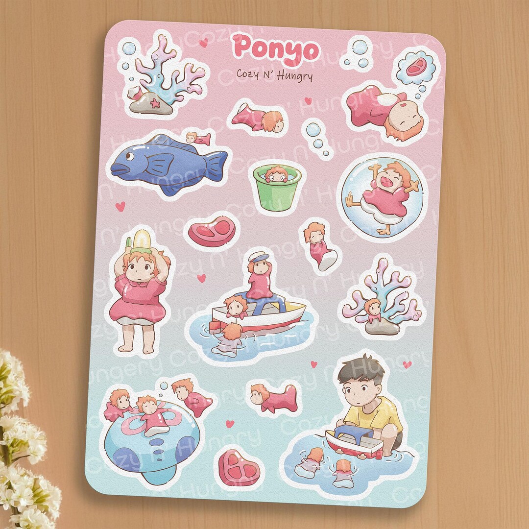 Ponyo Ghibli Sticker Sheet | Kawaii Anime Waterproof Decals for Laptops ...